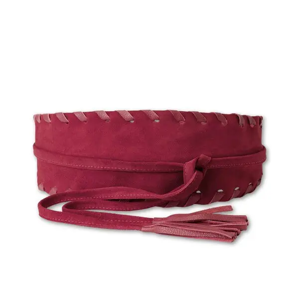 JUAN-JO Burgundy Suede Obi Belt With Tassels - Red