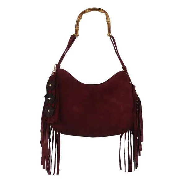 F3ROG BY RANA Burgundy Suede Fringe Gordon Bag - Red