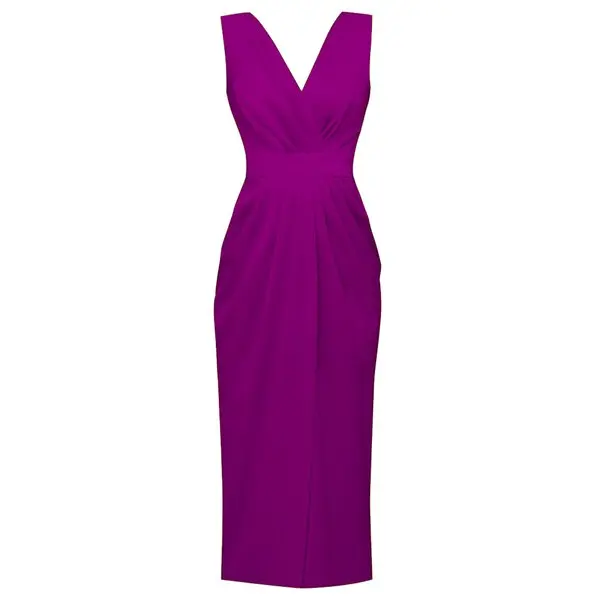 ALINA CERNATESCU Alaya Magenta Midi Cocktail Drapped Dress - Purple