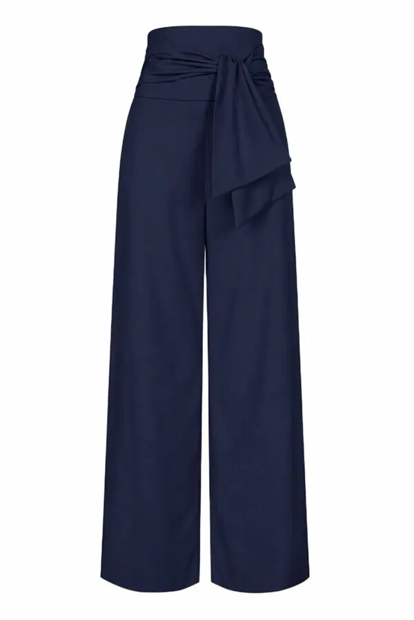 MARIANNA DÉRI Navy Wide-leg Trousers With Tie Belt - Blue