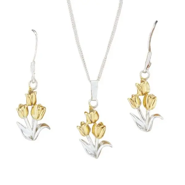 SIMON KEMP JEWELLERS Tulip Set Of Matching Necklace And Earrings Eighteen Carat Gold On - Silver