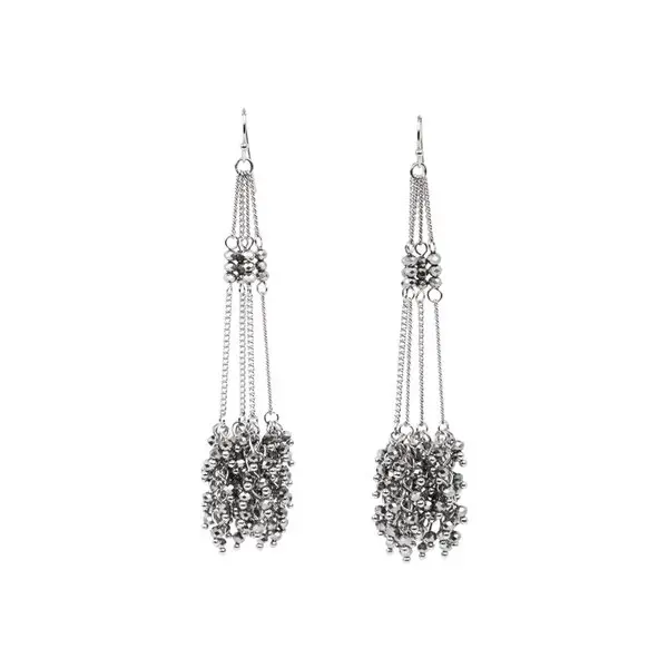 Saachi Cluster Drop Chain Earrings - Silver