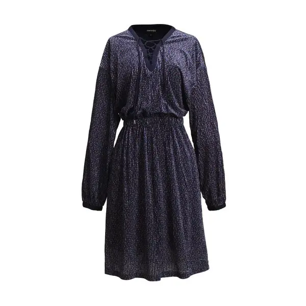 SMART AND JOY Lacing On V-neck Velvet Tunic Dress With Liberty Print - Blue