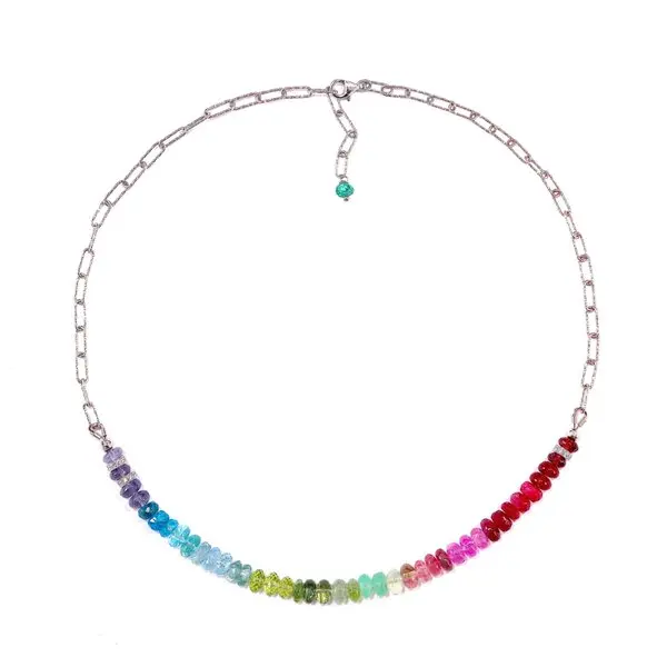 MINERALGEMS ✩ STUDIO Red / Silver Rainbow Choker With Silver Chain - Red/silver