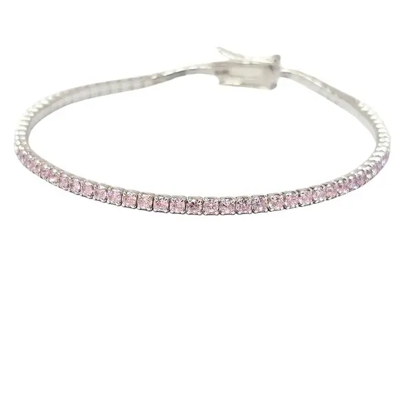 HARFI Pink / Silver Pink Tourmaline Gemstone Silver Tennis Bracelet - Pink/silver