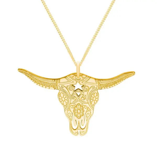 CARTERGORE Medium Texas Longhorn Pendant Necklace - Gold