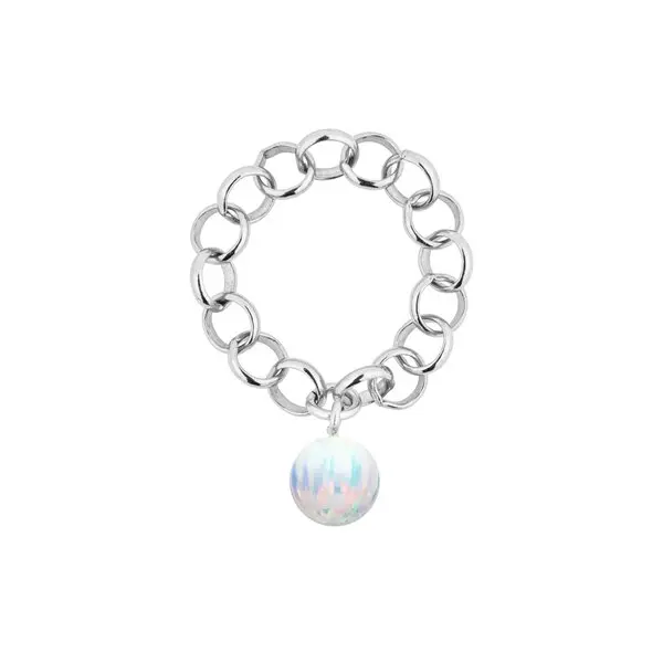 ORA PEARLS Aelia Ice Opal Chain Ring Silver - Gray