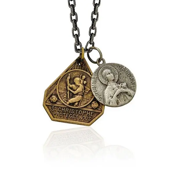CARTOGRAPHY Gold / Silver / Grey Fortitude St. Christopher And St. Gemma Patron Saints Of Travel And Strength Necklace In Sterling Silver And Brass - Gold/silver/grey