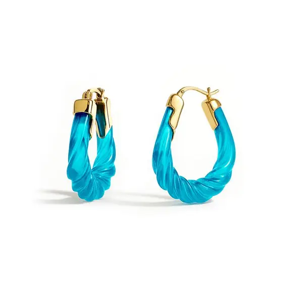 GOLD & HONEY Blue / Gold Aquamarine Rope Twist Oval Lucite Birthstone Hoop Earrings - Blue/gold