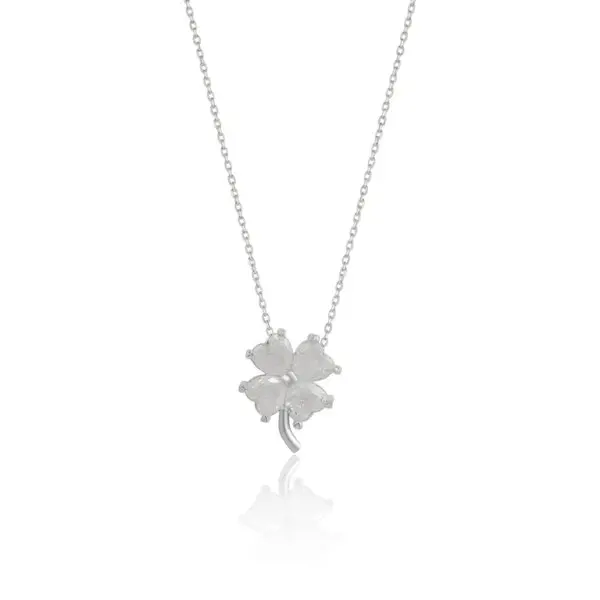 SPERO LONDON Silver / White Four Leaf Clover Sterling Silver Necklace White Silver - Silver/white