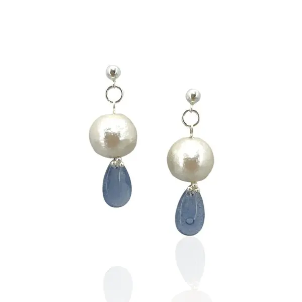 BIO-TRIMMINGS Neutrals Miyuki Pearl Dangle Earrings Aegean - Blue