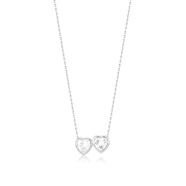 SHYMI Two Stone Heart Shaped Pendant Necklace