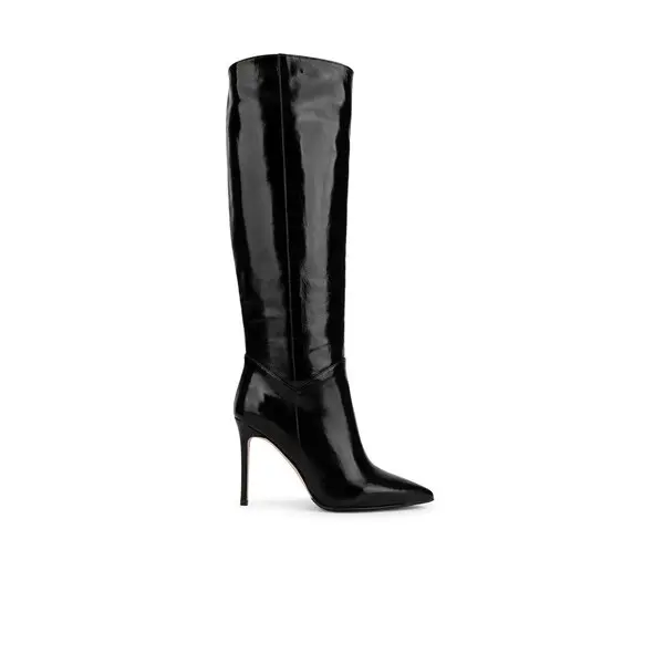 ILVI Flin Wrinkled Patent Leather Heeled High Boot - Black