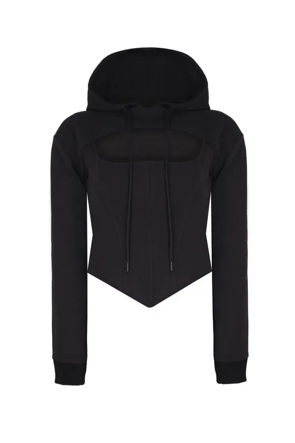 NO'DESIGN Zip-up Hoodie With Corset Detail - Black