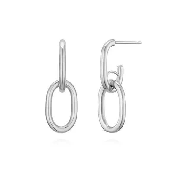Côté Caché Oval Chain Link Drop Earrings - Silver