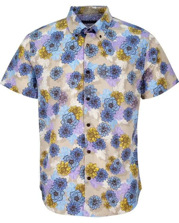LORDS OF HARLECH Tim Snap Floral Shirt Pumice - Brown