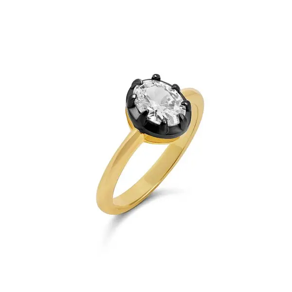 SHYMI Black / Gold Black Rhodium Solitaire Ring Round - Black/gold