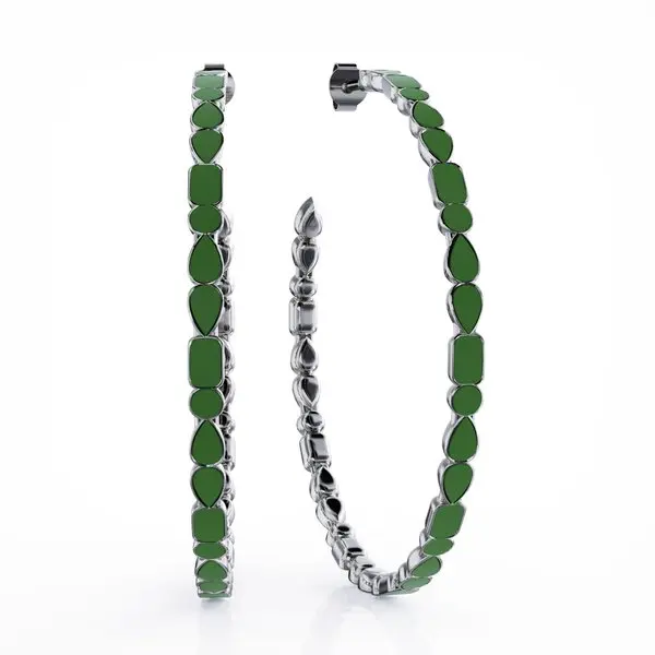 LINDA FIORE Adeline Mint Enamel Hoops Earrings Sterling Silver - Green