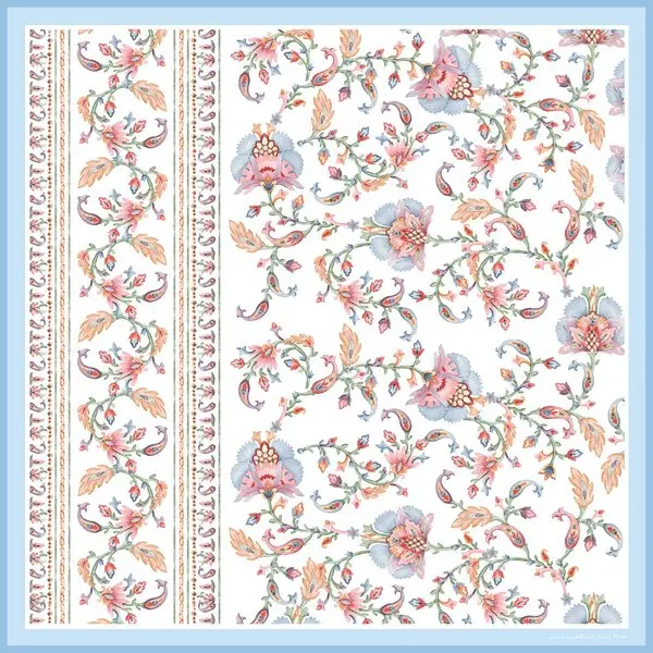 JESSIE ZHAO NEW YORK Blue / White Baroque Blossom Double Sided Silk Scarf - Blue/white
