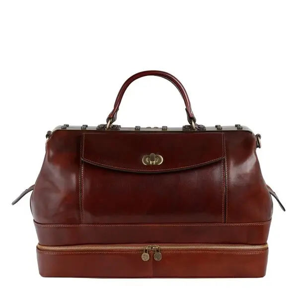 TIME RESISTANCE Leather Doctor Bag, Medical Bag, Leather Handbag Doctor Faustus - Brown
