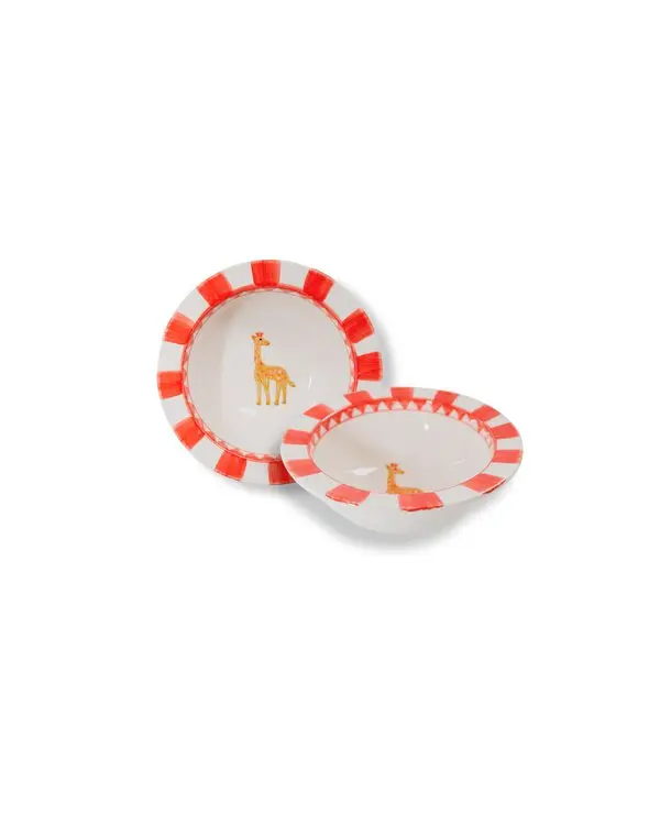 Mojjere Faience Bowl Animal Design Flame Royal Animals Giraffe - Red