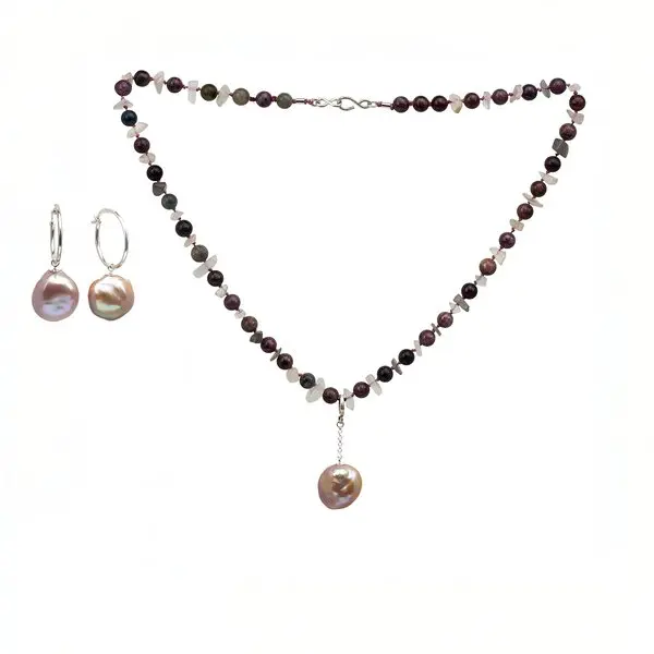 AMONTA Sapphire, Moonstone & Baroque Pearl Set -luna Harmony - Silver