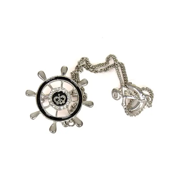 DAVID WEJ Lapel Pin Rudder Anchor Brooch - Silver