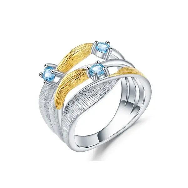 JANUS EDINBURGH Clatto Blue Topaz Wavy Sterling Ring Band - Silver