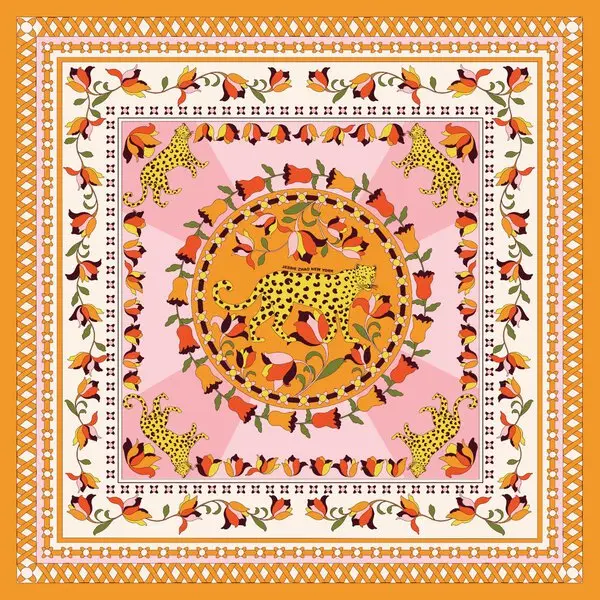 JESSIE ZHAO NEW YORK Double Sided Silk Scarf Of Tropical Love - Orange