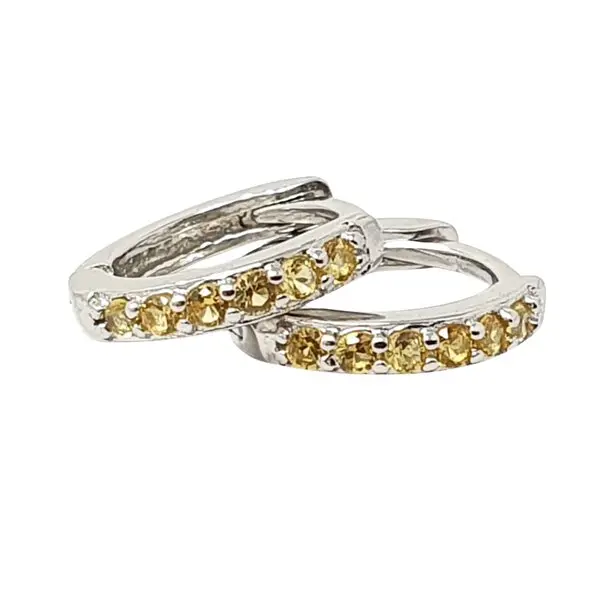 HARFI Citrine November Birthstone Small Huggie Hoops - Silver