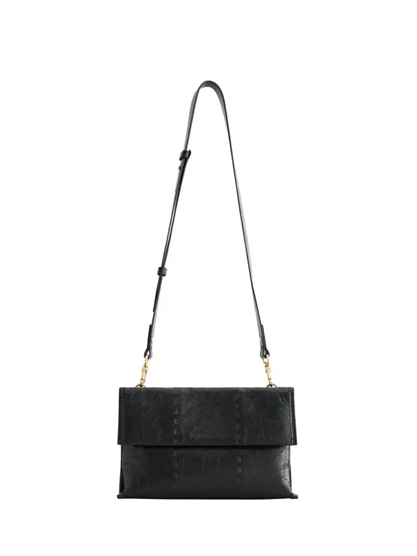 ORANGE CUBE Square Stitch Messenger Bag Gloss - Black
