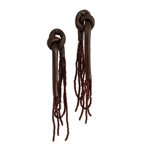 WAIWAI Knot Bead Strand Earrings In Espresso - Brown