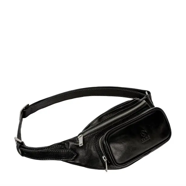 TIME RESISTANCE Leather Sling Bag Belly Bag In Independent People - Black