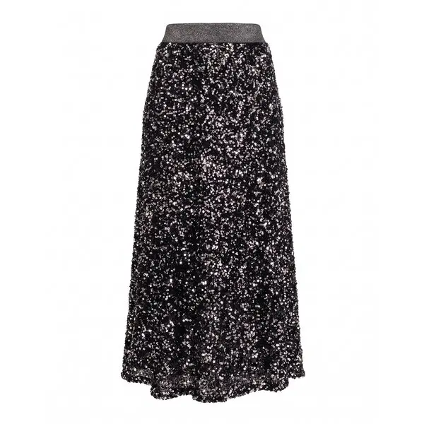 TANTRA SPAIN SL Sequin Maxi Skirt With Elastic Waist Black And - Silver
