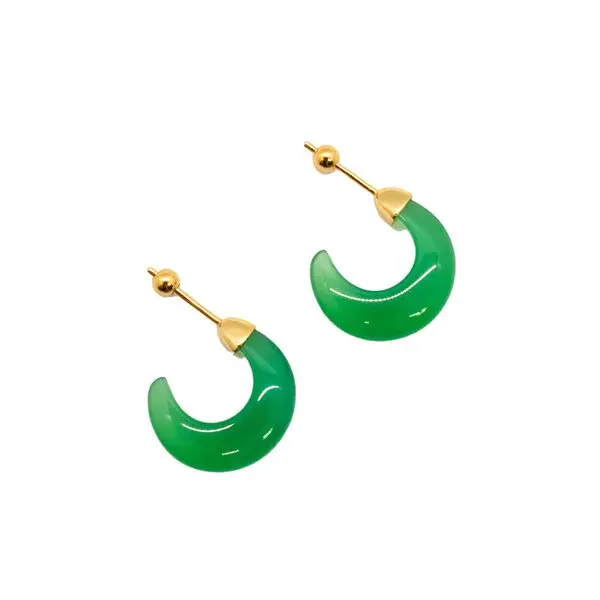 SEREE Half Moon Chalcedony Earrings - Green