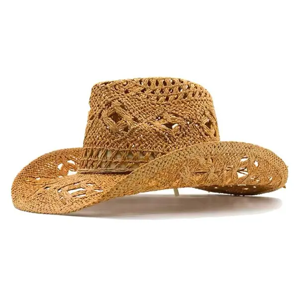 CHANEL JOAN ELKAYAM Handmade Natural Straw Western Cowboy Hat - Brown