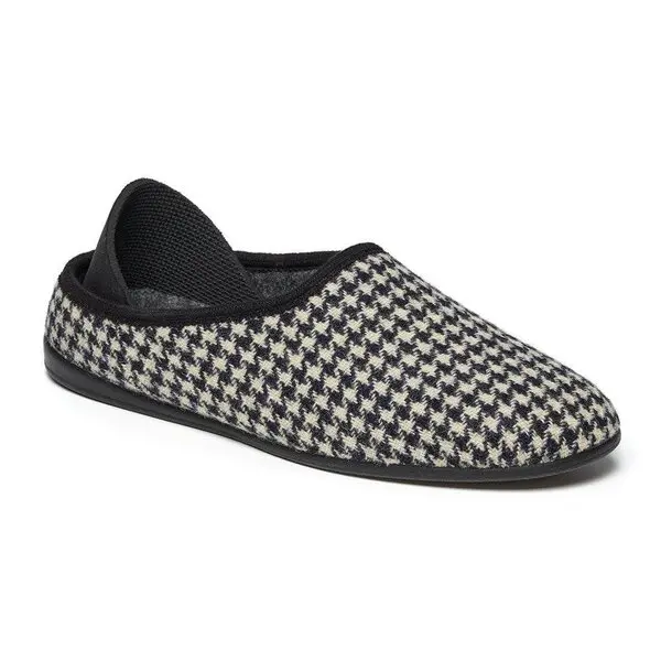 BEDROOM ATHLETICS Harry Harris Tweed Sling Back Slip On Mule Slipper White Houndstooth - Black