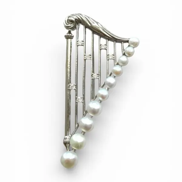 NINEMOO Harp Of Lumière Pearl Brooch - Silver