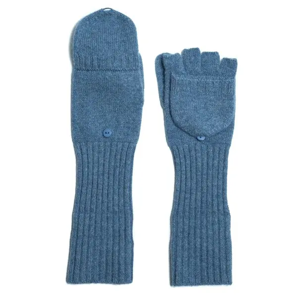BEL CASHMERE Long Cashmere Mittens - Blue