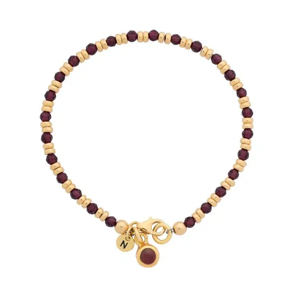 NELLOU JEWELLERY Linear January Birthstone Bracelet Garnet Gold Plated Sterling Silver - Red