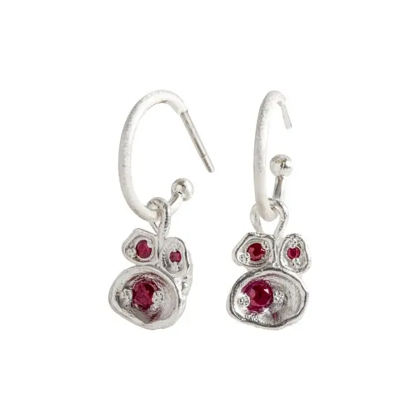 CLAIRE HILL DESIGNS Ruby Lichen Hoop Earrings - Silver