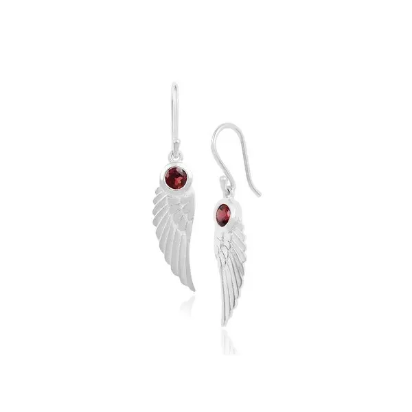 MOON LONDON Silver / Red Angel Wing Garnet Sterling Silver Earrings - Silver/red