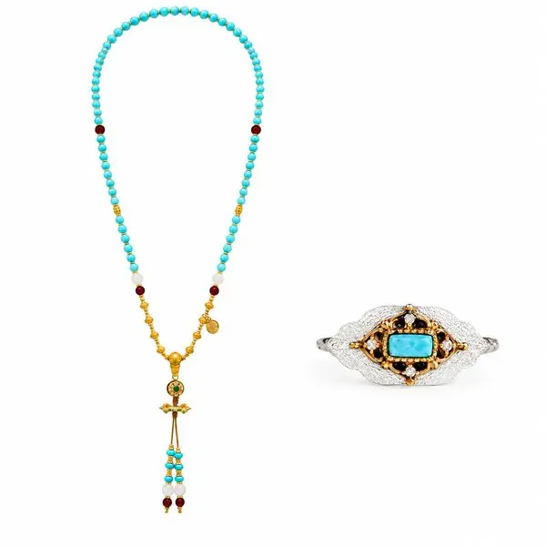 ORMIRO Dakini Turquoise Necklace & Ring Set - Blue