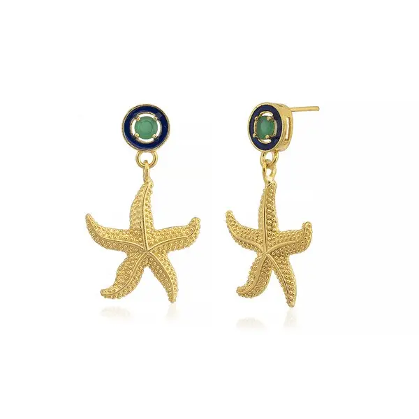 MILOU JEWELRY Starfish Drop Earrings Navy - Blue