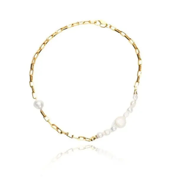 LINYA JEWELLERY Lena Box Pearl Chain Necklace - Gold