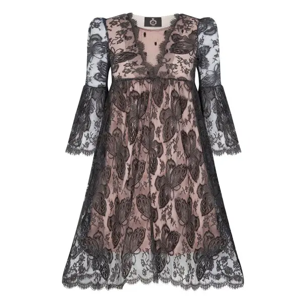 LISA THE LABEL Le Jardin Short Butterfly Dahlia Dress - Black