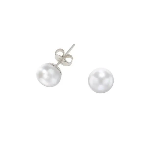 DOWER & HALL Eight Millimetre White Timeless Freshwater Pearl Studs - Silver