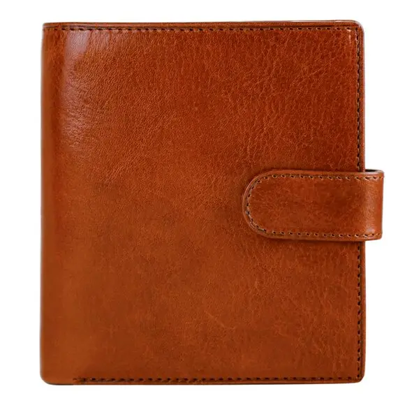 TIME RESISTANCE Leather Bifold Wallet With A Snap Closure Ironweed Cognac - Brown