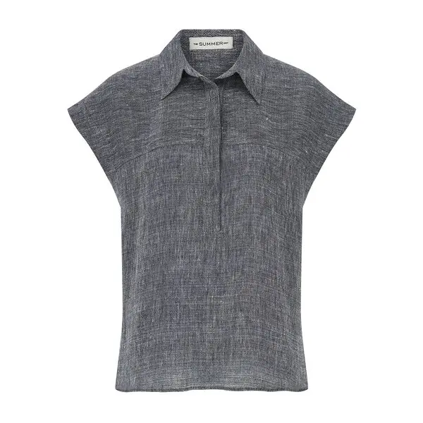 THE SUMMER EDIT Blair Luxe Linen Shirt Indigo - Blue