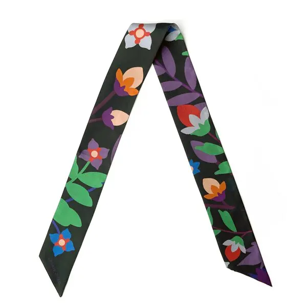 JESSIE ZHAO NEW YORK Silk Skinny Scarf Of Night Garden - Black